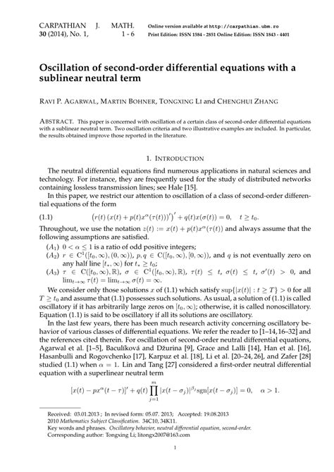 Pdf Oscillation Of Second Order Differential Equations With A