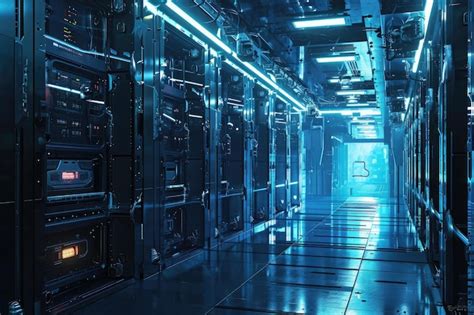 Premium Photo A Long Hallway Filled With A Multitude Of Servers Extending Into The Distance