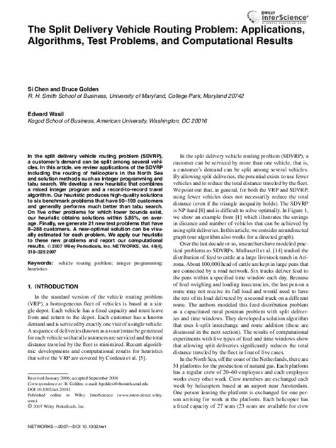 Pdf The Split Delivery Vehicle Routing Problem Applications Algorithms Test Problems And