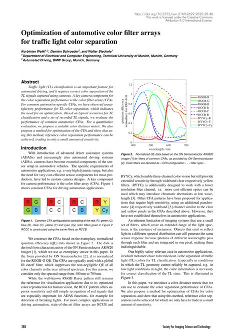 PDF Optimization Of Automotive Color Filter Arrays For Traffic Light Color Separation