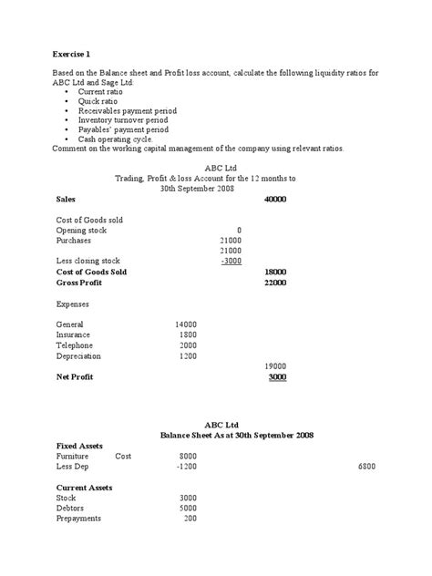Financial Statement Exercise Pdf Dividend Balance Sheet
