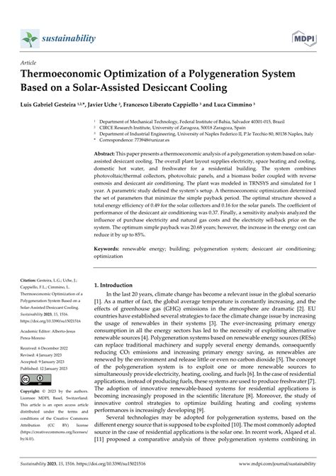 Pdf Thermoeconomic Optimization Of A Polygeneration System Based On A Solar Assisted Desiccant