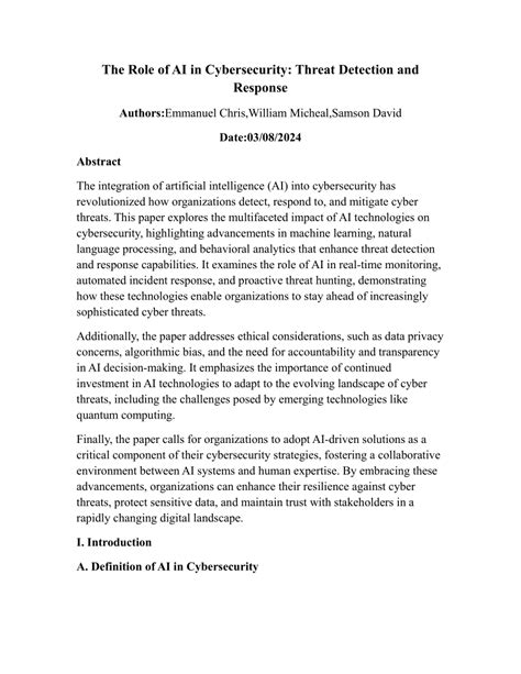 Pdf The Role Of Ai In Cybersecurity Threat Detection And Response