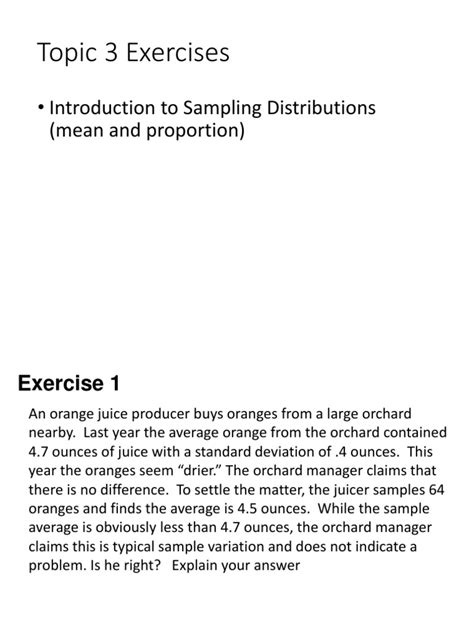 Topic 3 Exercises Introduction To Sampling Distributions Mean And