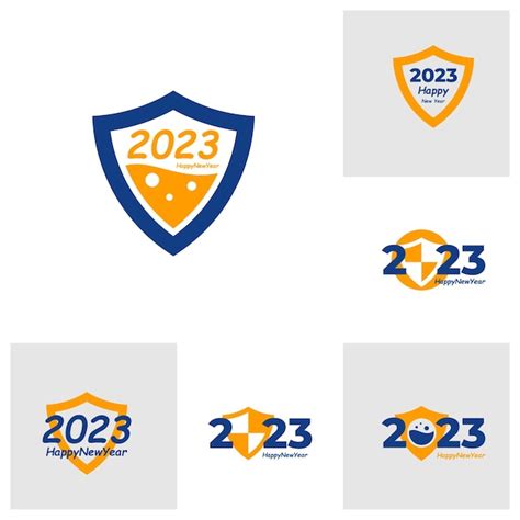 방패 디자인 개념으로 행복 한 새 해 2023 텍스트 세트 흰색 배경에 소원 브로셔 디자인 템플릿 카드 배너 벡터 일러스트 레이 션 격리와 2023에 대한 비즈니스 일기의