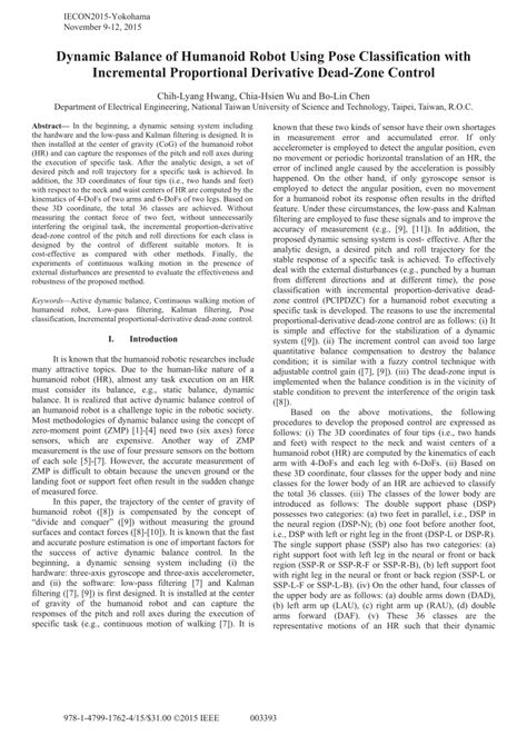 Pdf Dynamic Balance Of Humanoid Robot Using Pose Classification With Incremental Proportional