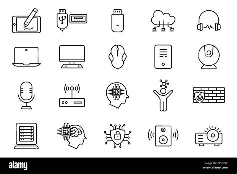 Computer Technology Icon Set Laptop Monitor Cloud Computing Humanoid Firewall Access Point