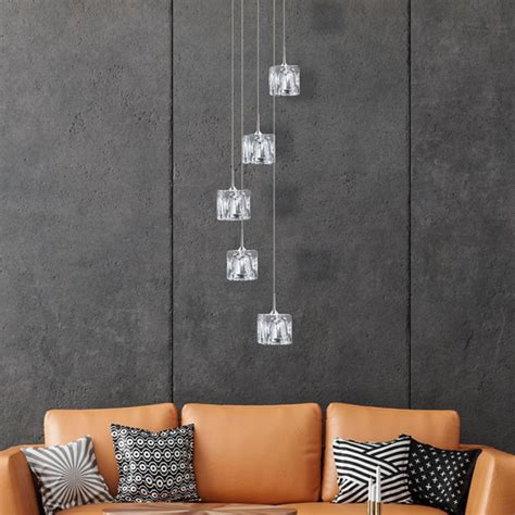 Ice Cube Led 5 Lights Multi Drop Pendant Light In Chrome Furniture In Fashion