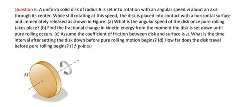 Solved Question A Uniform Solid Disk Of Radius R Is Set Chegg
