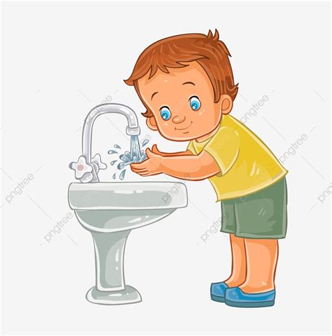 องค์ประกอบของการออกแบบ แม่แบบ ภาพประกอบเวกเตอร์ของเด็กล้างมือด้วยน้ำจากก๊อก พิมพ์ น่ารัก ศิลปะ