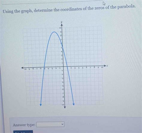 Using The Graph Determine The Coordinates Of The Zeros Of The Parabola Answer Type Algebra