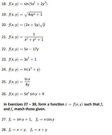 Solved In Exercises 926 Find Fx Fy Fxx Fyy Fxy And Fyx 18 Chegg Com