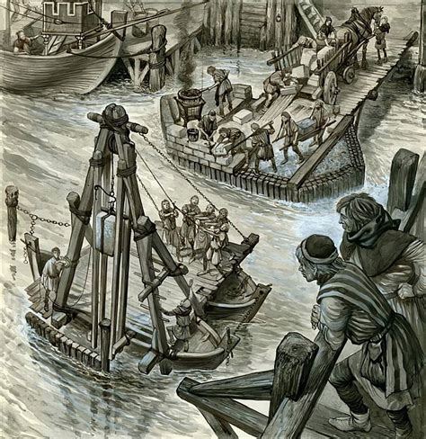 Building Of Old London Bridge By Peter Jackson Medieval Artwork