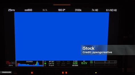 비디오 녹화 화면입니다 모니터 화면에서 전문 카메라 뷰파인더 프레임 빨간색 녹색 파란색 색 그래프 Fps 및 Iso 번호의 상태를 표시하고 비디오 그래퍼에 대한 데이터 설정