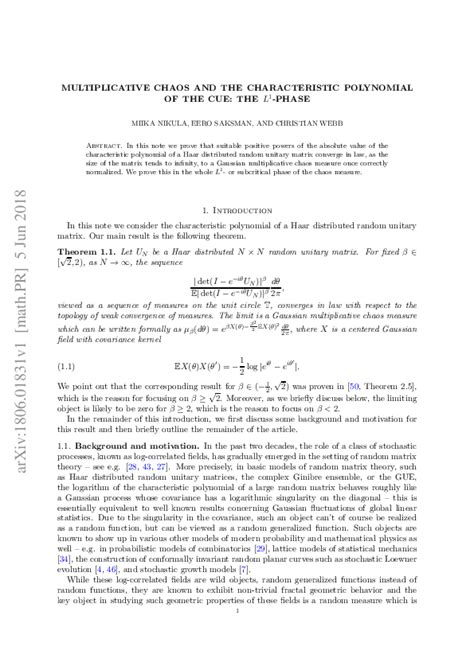 Pdf Multiplicative Chaos And The Characteristic Polynomial Of The Cue
