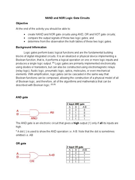 Nand And Nor Experiment Docx Revised Download Free Pdf Logic Gate