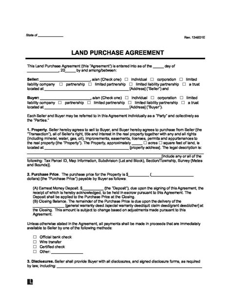 Land Purchase Agreement Template Create Download And Print Land Sale