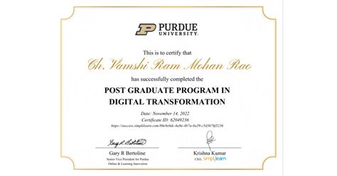 Vamshi R On Linkedin Post Graduate Program In Digital Transformation • Ch Vamshi Ram Mohan Rao
