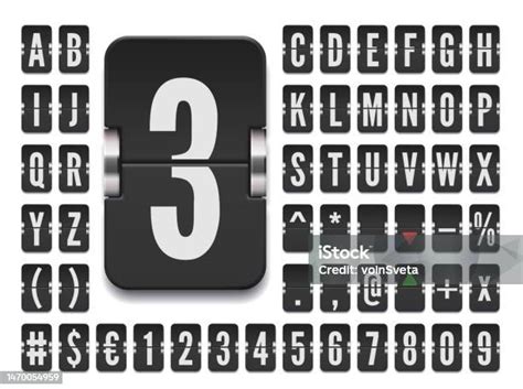 숫자와 기호가 있는 증권 환율에 대한 공항 플립 보드 기계식 Abc 목적지 또는 금융 시장 정보 벡터 삽화에 대한 검은색 터미널 점수판 글꼴 공항에 대한 스톡 벡터 아트 및