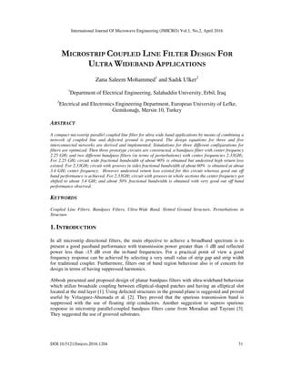 MICROSTRIP COUPLED LINE FILTER DESIGN FOR ULTRA WIDEBAND APPLICATIONS PDF Physics Science