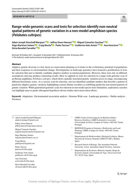 Range Wide Genomic Scans And Tests For Selection Identify Non Neutral