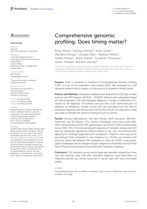Pdf Comprehensive Genomic Profiling Does Timing Matter