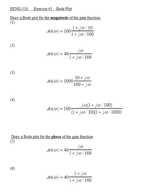 Solved Eeng 310 Exercise 1 Bode Plot Draw A Bode Plot Fo