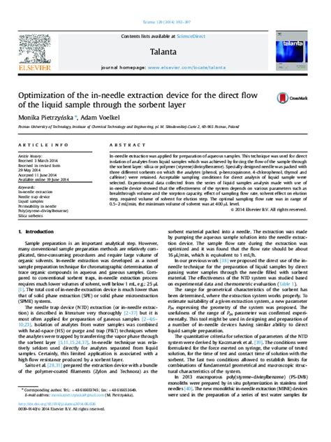 Pdf Optimization Of The In Needle Extraction Device For The Direct
