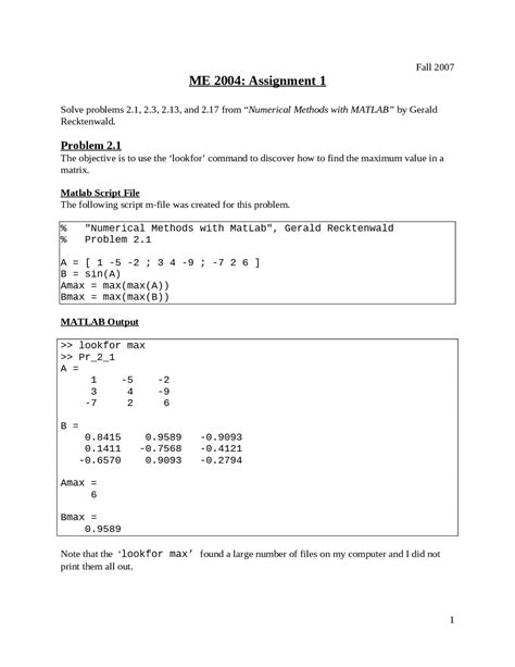 Engineering Analysis Numerical Methods Homework 1 Solution Me 2004 Docsity