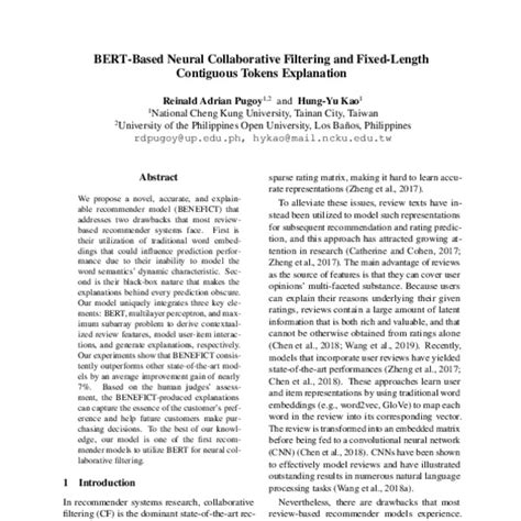 Bert Based Neural Collaborative Filtering And Fixed Length Contiguous Tokens Explanation Acl