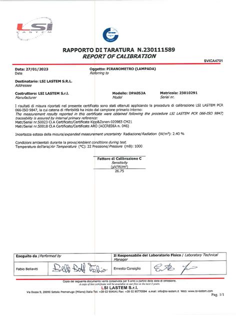 Lsi Calibration Certificate Pdf