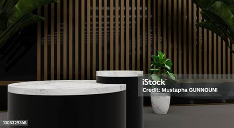 기하학적 형태의 추상적 최소 장면입니다 화장품 연단 무대 받침대 또는 플랫폼을 표시합니다 잎 그림자와 3d 나무 연단 디스플레이 0명에 대한 스톡 사진 및 기타 이미지