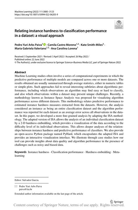 Relating Instance Hardness To Classification Performance In A Dataset