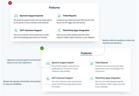 Use Grid Based Text Alignment When Designing The Feature Section Help Users Scan The Page