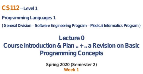 Cs112 Programming Languages 1 Lecture 0 Spring 2020pdf Docdroid