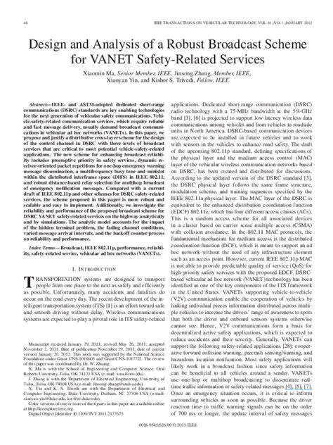 Pdf Design And Analysis Of A Robust Broadcast Scheme For Vanet Safety