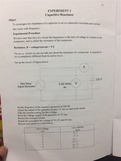 Solved EXPERIMENT 3 Capacitive Reactance Object To Chegg