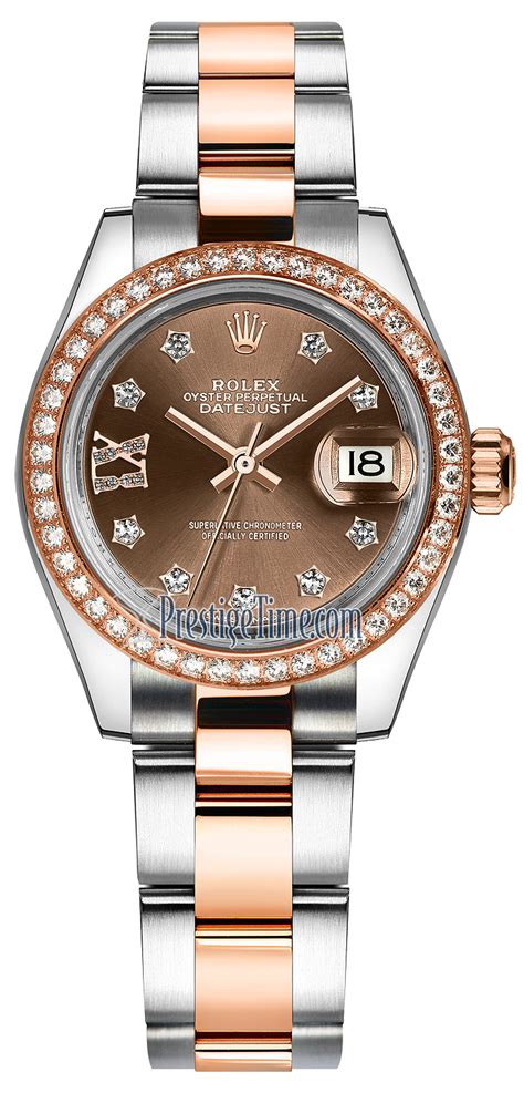 279381rbr Chocolate 17 Diamond Oyster Rolex Lady Datejust 28mm