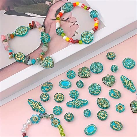 20pcs 다양한 모양의 조각된 황금 꽃 모양 아크릴 루즈 비즈 참조 수제 Diy 귀걸이 팔찌 Temu Korea