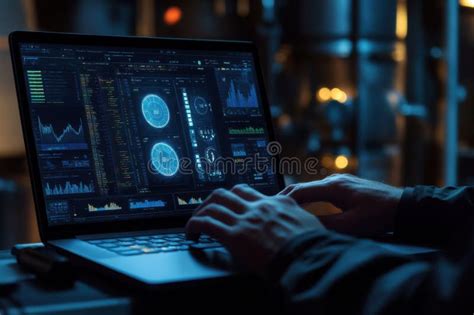 Data Analysis In A High Tech Environment By A Focused Individual During Nighttime Hours Stock