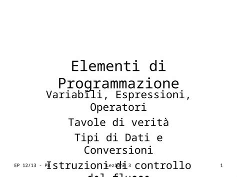 Ppt Ep 1213 Pblezione 31 Elementi Di Programmazione Variabili