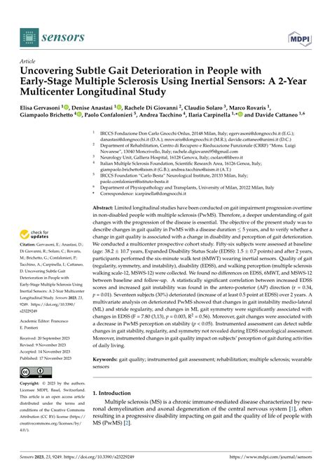Pdf Uncovering Subtle Gait Deterioration In People With Early Stage Multiple Sclerosis Using
