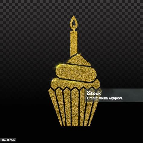배경에 고립 된 컵 케이크 반짝이 아이콘입니다 초대장 인사말 카드 생일의 디자인용 골든 글리터 컵케이크 검은색에 대한 스톡 벡터 아트 및 기타 이미지 Istock