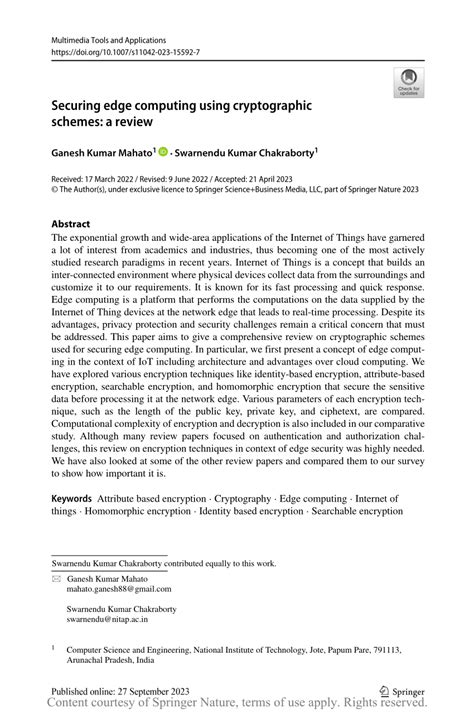 Securing Edge Computing Using Cryptographic Schemes A Review