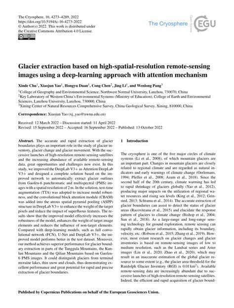 Pdf Glacier Extraction Based On High Spatial Resolution Remote Sensing Images Using A Deep
