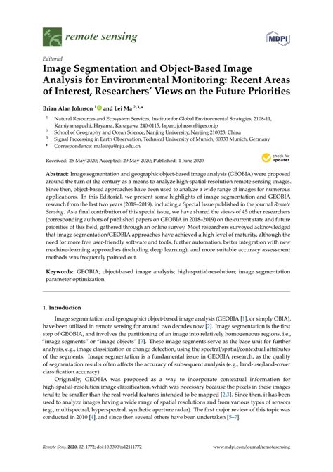 Pdf Image Segmentation And Object Based Image Analysis For
