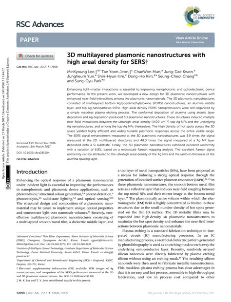Pdf 3d Multilayered Plasmonic Nanostructures With High Areal Density For Sers