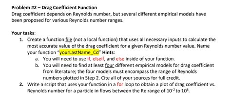 Problem Drag Coefficient Function Drag Chegg Com