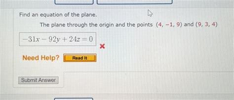 Solved Find An Equation Of The Plane The Plane Through The Chegg