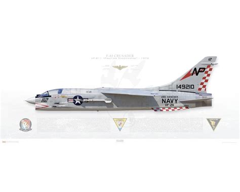 Aircraft Profile Print Of F 8j Crusader Vf 211 Fighting Checkmates